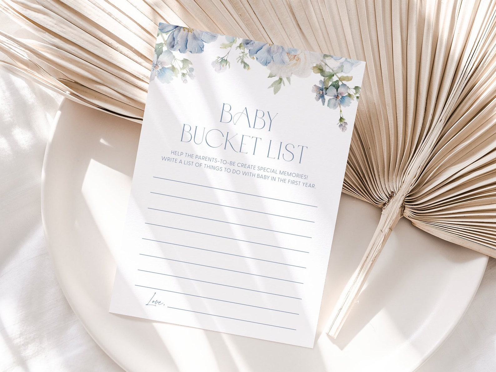 Dusty Blue Floral Baby Bucket List Baby Shower Game Baby Bucket List ...