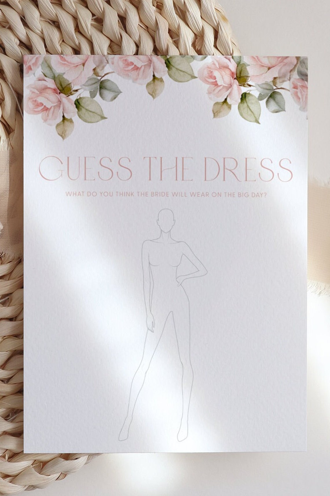 Dusty Pink Roses Guess the Dress Bridal Shower Game Pink Roses Guess ...