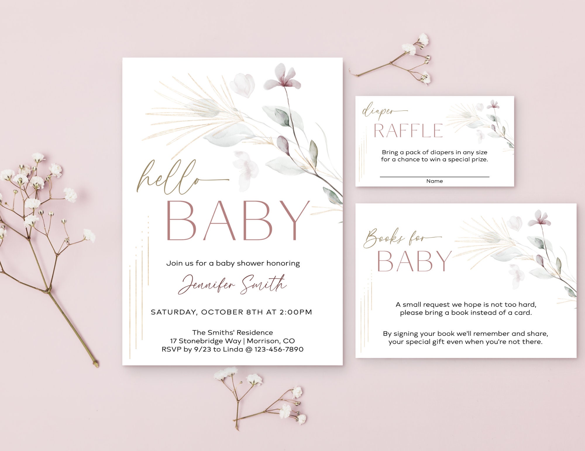 Hello Baby - Baby Shower Invitation Set | Floral Design 1 | Gender ...