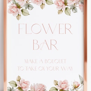 Dusty Pink Rose Flower Bar Sign Bridal Shower Flower Bar Sign Pink Rose ...