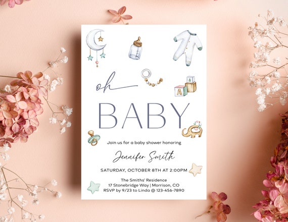 Editable Oh Baby Baby Shower Invitation Baby Accessories - Etsy