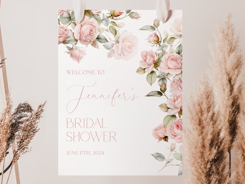 Pink Rose Bridal Shower Welcome Sign Template Editable Blush - Etsy