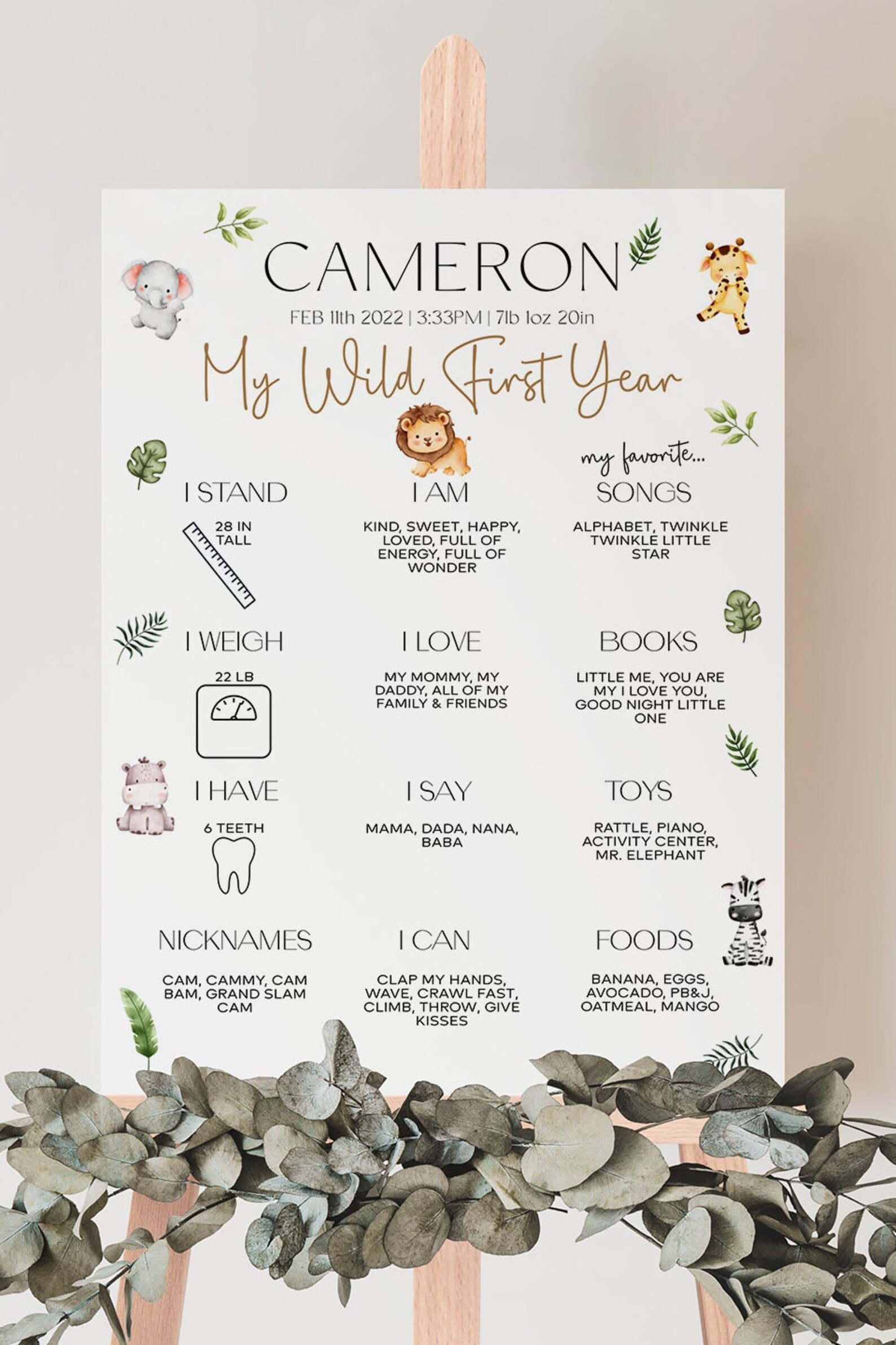 My Wild First Year Milestone Sign | Safari Theme First Birthday ...