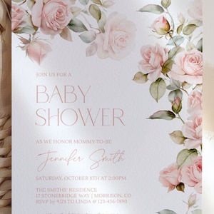 Pink Rose Baby Shower Invitation Template Pink Floral Baby Shower ...