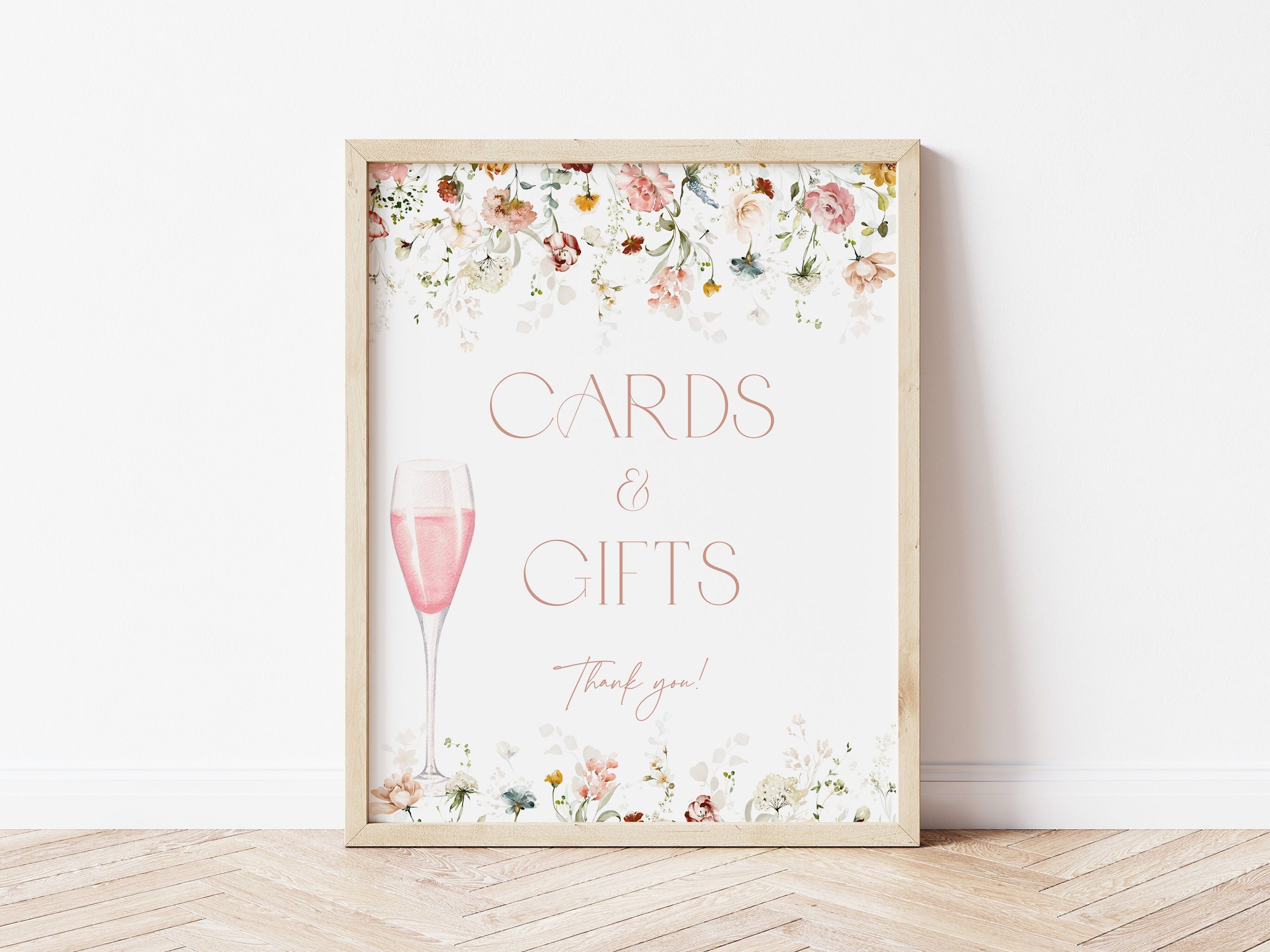 Floral Petals and Prosecco Cards and Gifts Sign Template Pink Prosecco ...