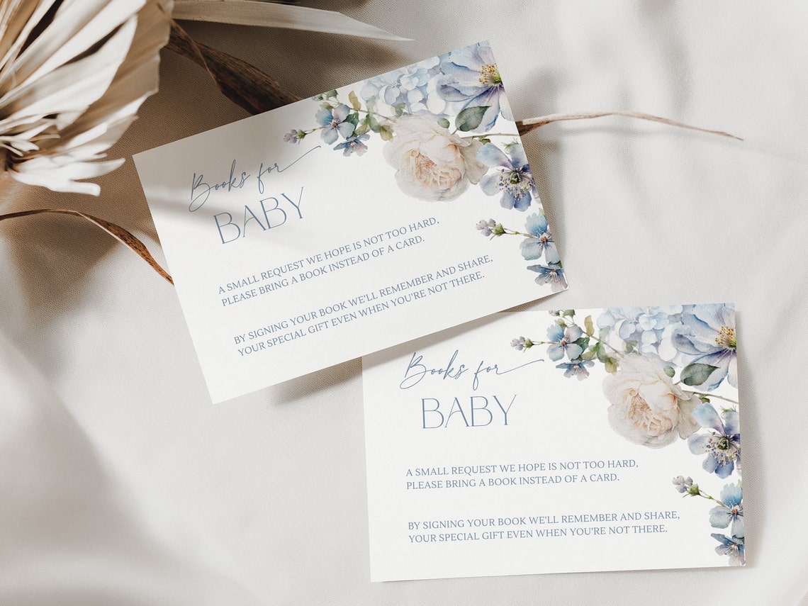 Dusty Blue Floral Books for Baby Card Baby Shower Books for Baby Insert ...
