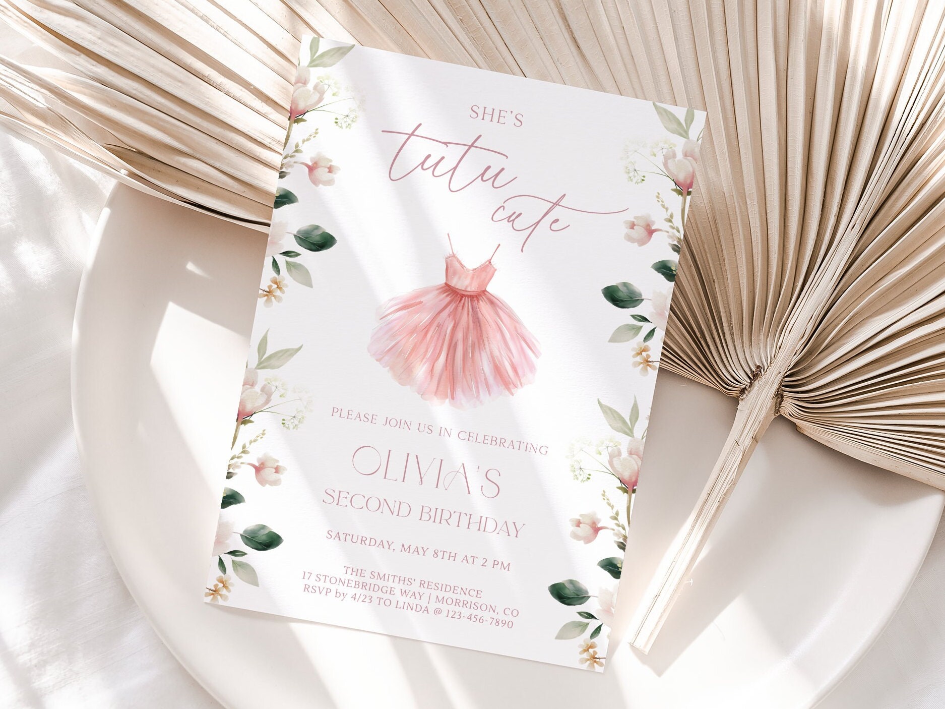 Pink Tutu Cute Bday Invitation Girl 2nd Bday Invite Ballerina Bday ...