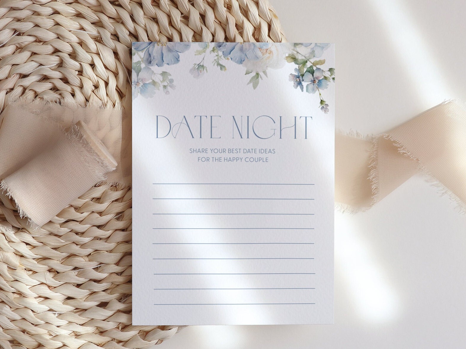 Dusty Blue Floral Date Night Ideas Card Template Dusty Blue Date Night ...