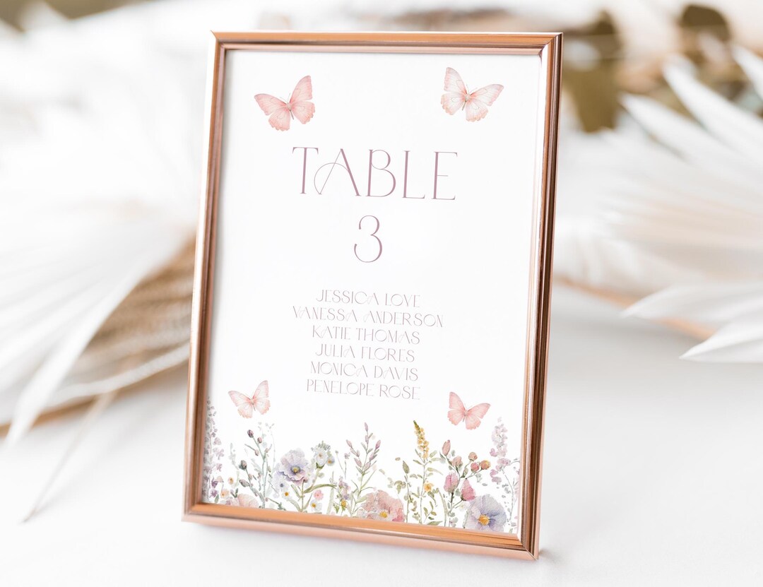 Floral Butterfly Table Numbers Sign Template Butterfly Table Numbers ...