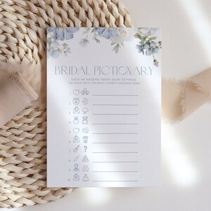 Dusty Blue Floral Bridal Pictionary Game Bridal Shower Pictionary Game ...