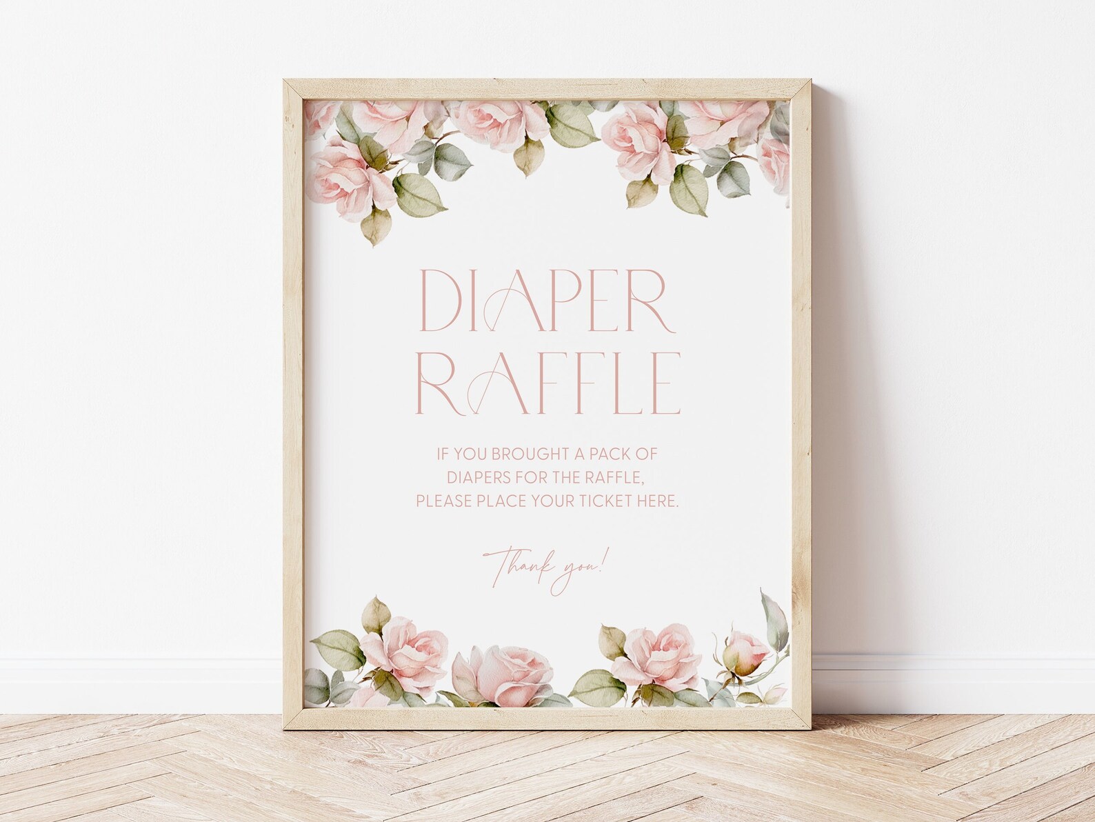 Dusty Pink Rose Diaper Raffle Baby Shower Sign Rose Diaper Raffle Sign ...