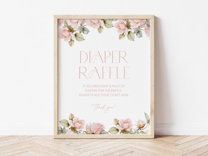 Dusty Pink Rose Diaper Raffle Baby Shower Sign Rose Diaper Raffle Sign ...