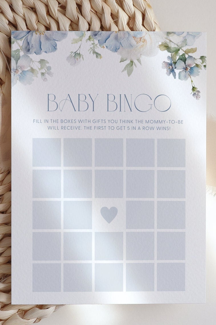 Dusty Blue Floral Baby Bingo Baby Shower Game Blue Baby Bingo - Etsy