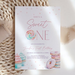 Sweet One Birthday Party Invitation First Birthday Invitation Girl Pink ...