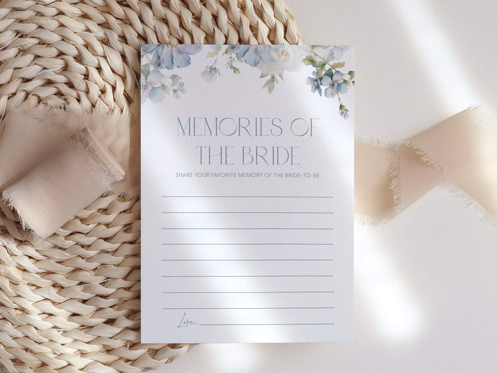 Dusty Blue Floral Memories of the Bride Card Template Memory With the ...