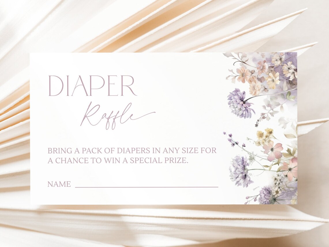 Purple Spring Floral Diaper Raffle Card Baby Shower Diaper Raffle ...