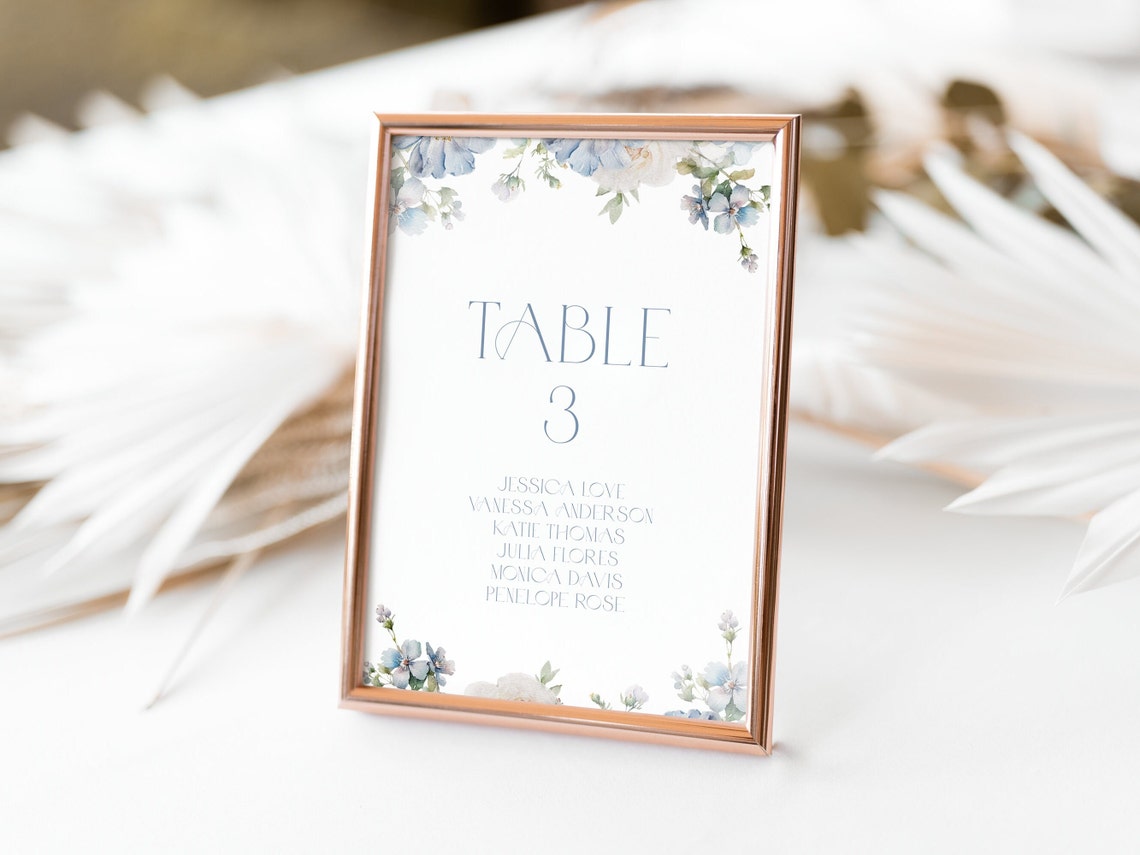 Dusty Blue Floral Table Numbers Sign Template Dusty Blue Table - Etsy