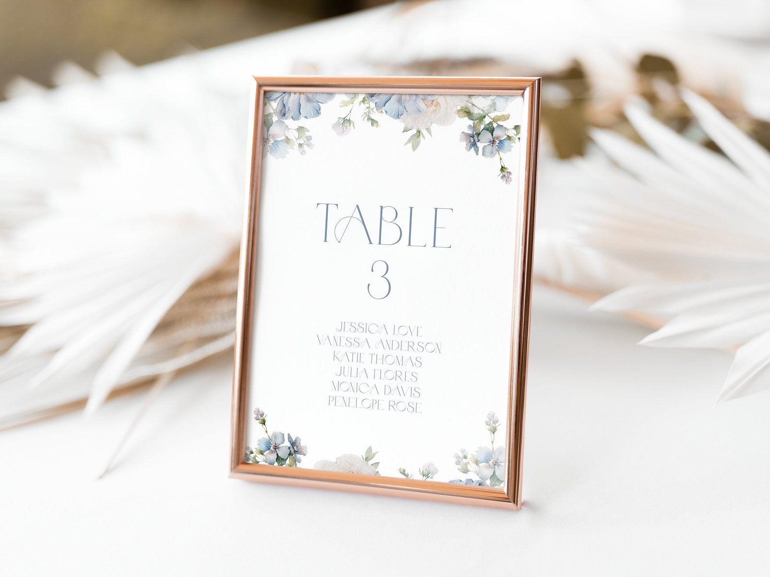 Dusty Blue Floral Table Numbers Sign Template Dusty Blue Table Numbers ...