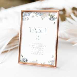 Dusty Blue Floral Table Numbers Sign Template Dusty Blue Table Numbers ...