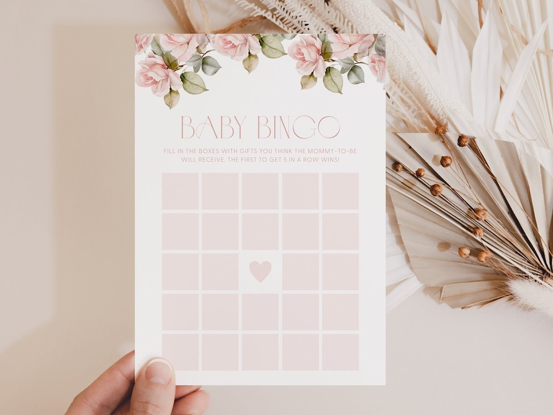 Dusty Pink Rose Baby Bingo Baby Shower Game Pink Baby Bingo Game Baby ...