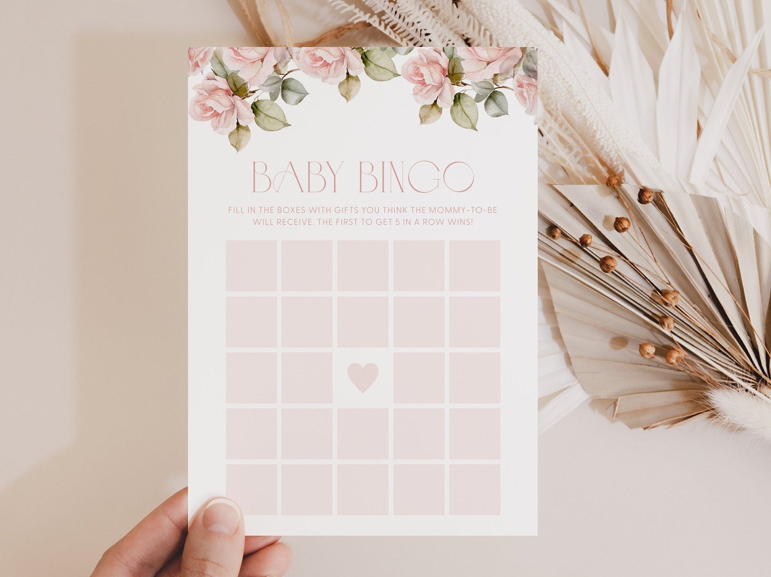 Dusty Pink Rose Baby Bingo Baby Shower Game Pink Baby Bingo Game Baby ...
