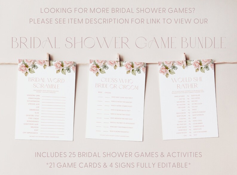 Dusty Pink Roses Guess Who Bride or Groom Bridal Shower Game Roses Pink ...