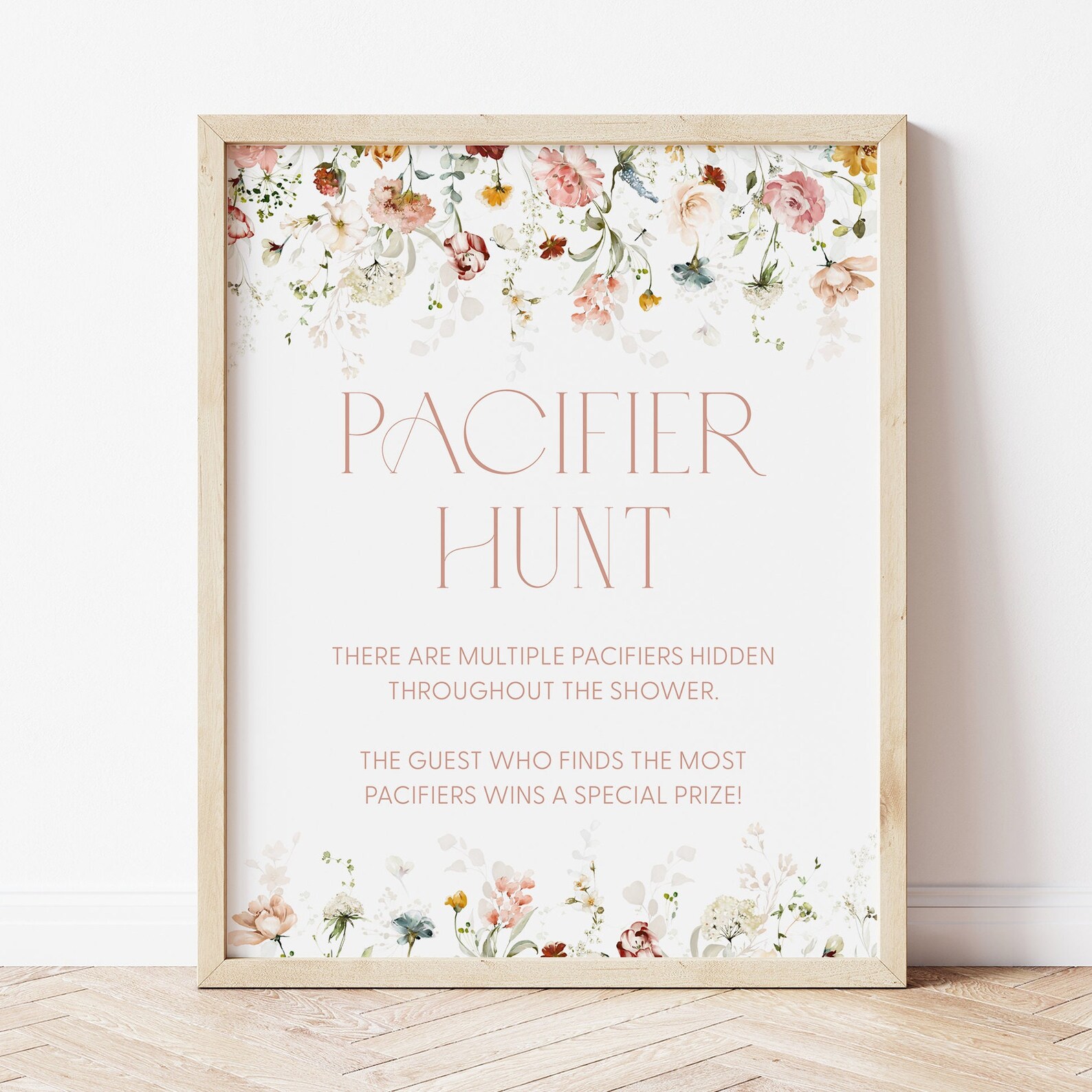 Chic Floral Pacifier Hunt Baby Shower Game Printable Pacifier Hunt Game ...