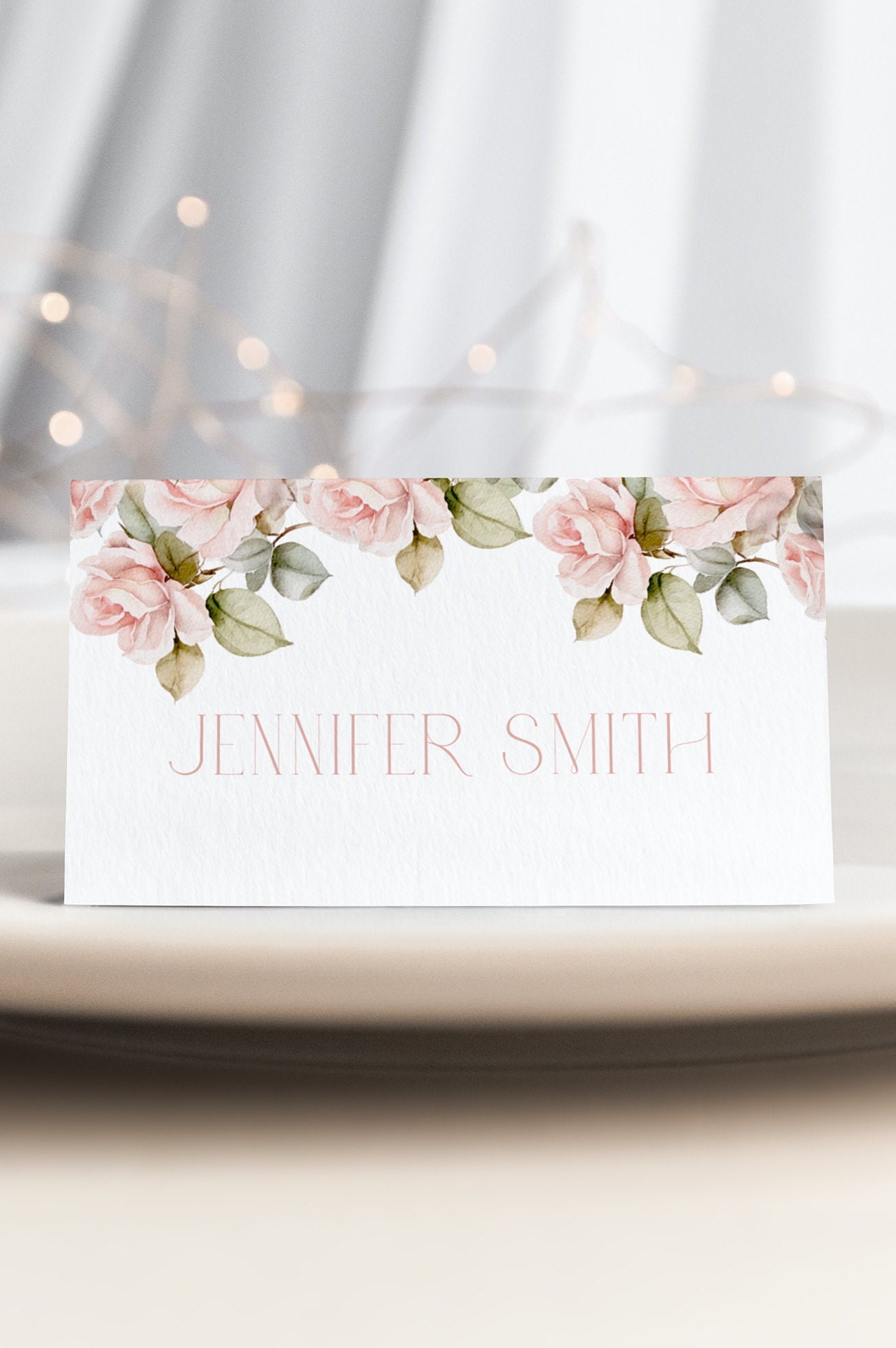 Dusty Pink Rose Place Card Template Blush Pink Place Card Rose Wedding ...