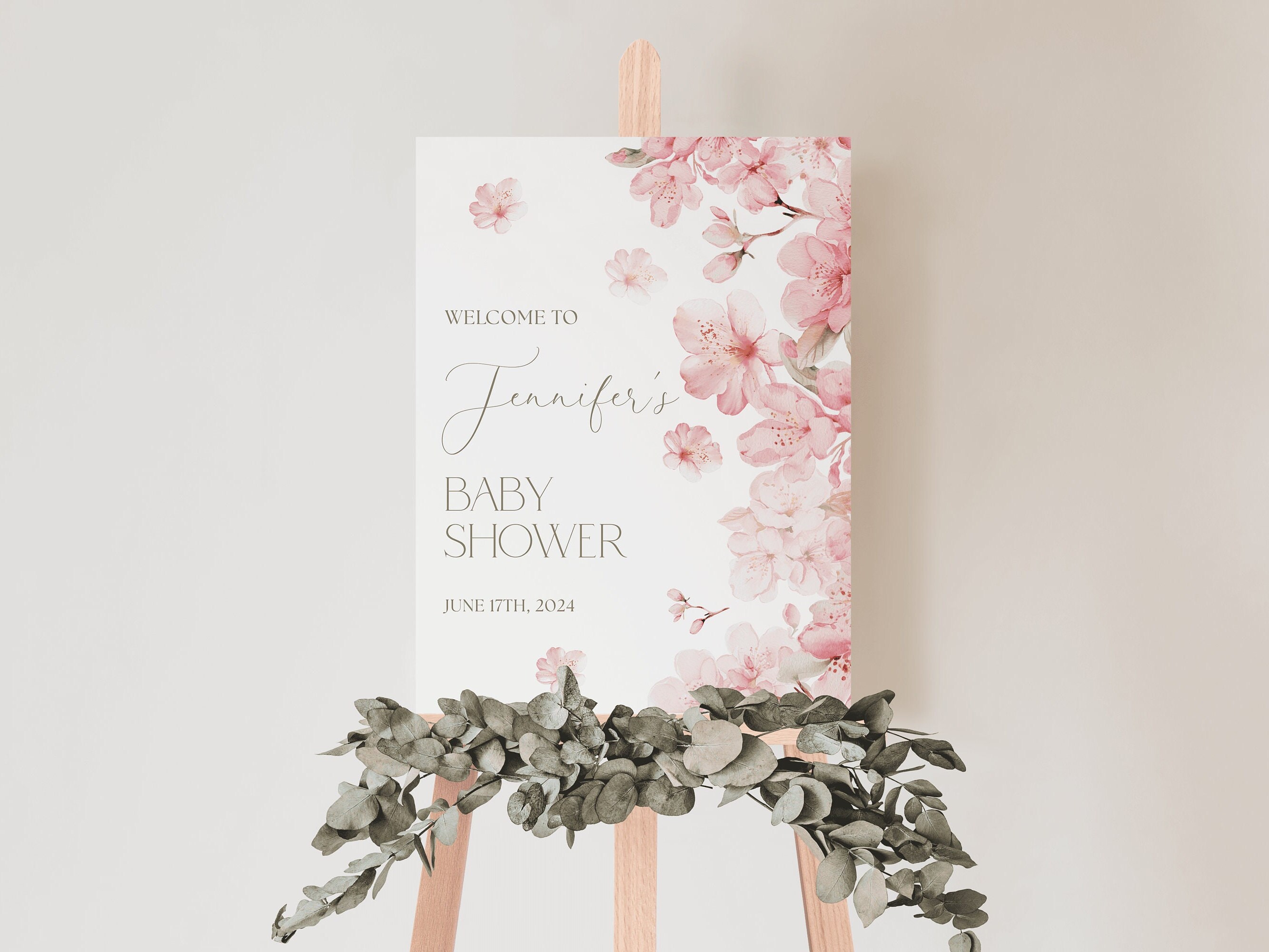 Cherry Blossom Baby Shower Welcome Sign Template Pink Blush Baby Shower Welcome Sign Cherry ...