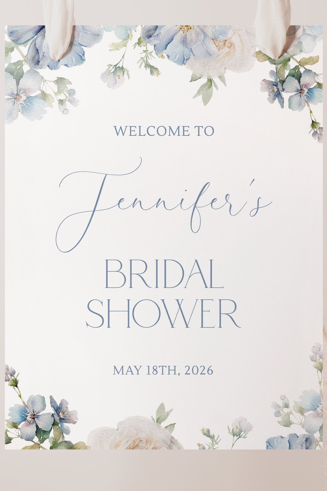 Dusty Blue Floral Bridal Shower Welcome Sign Something Blue Bridal ...