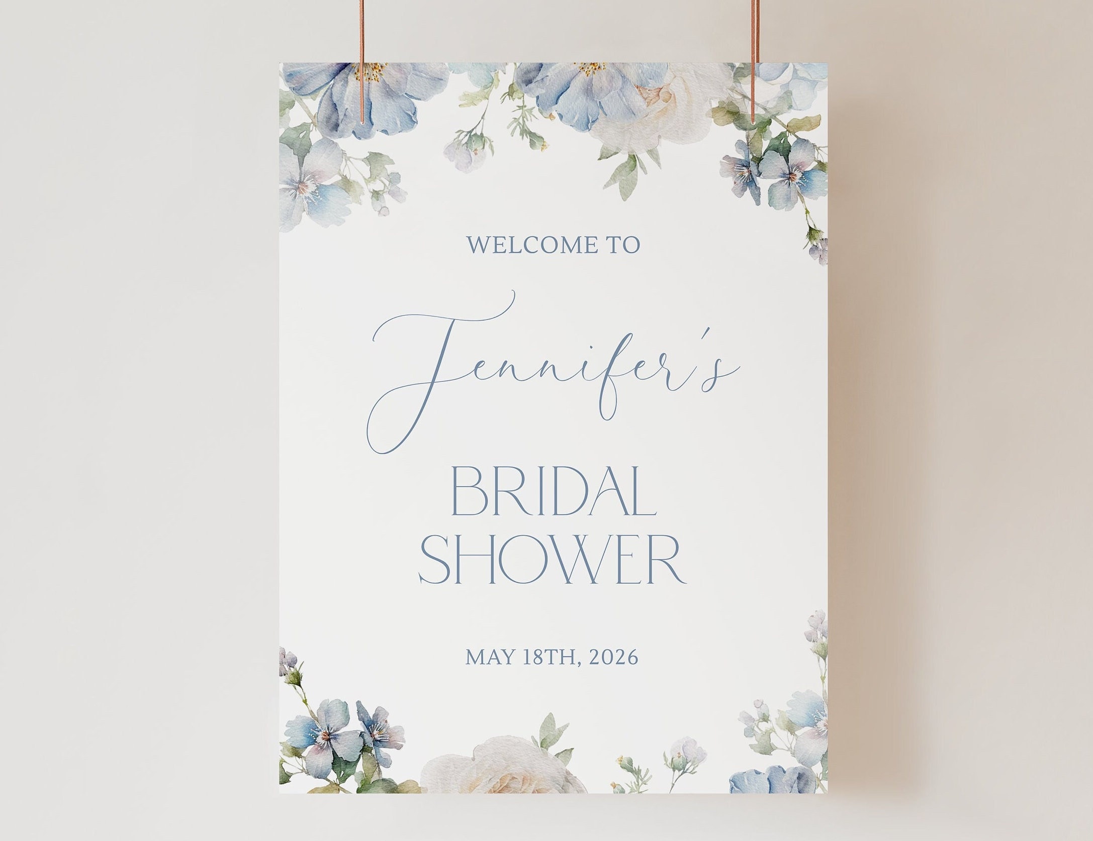 Dusty Blue Floral Bridal Shower Welcome Sign Something Blue Bridal ...