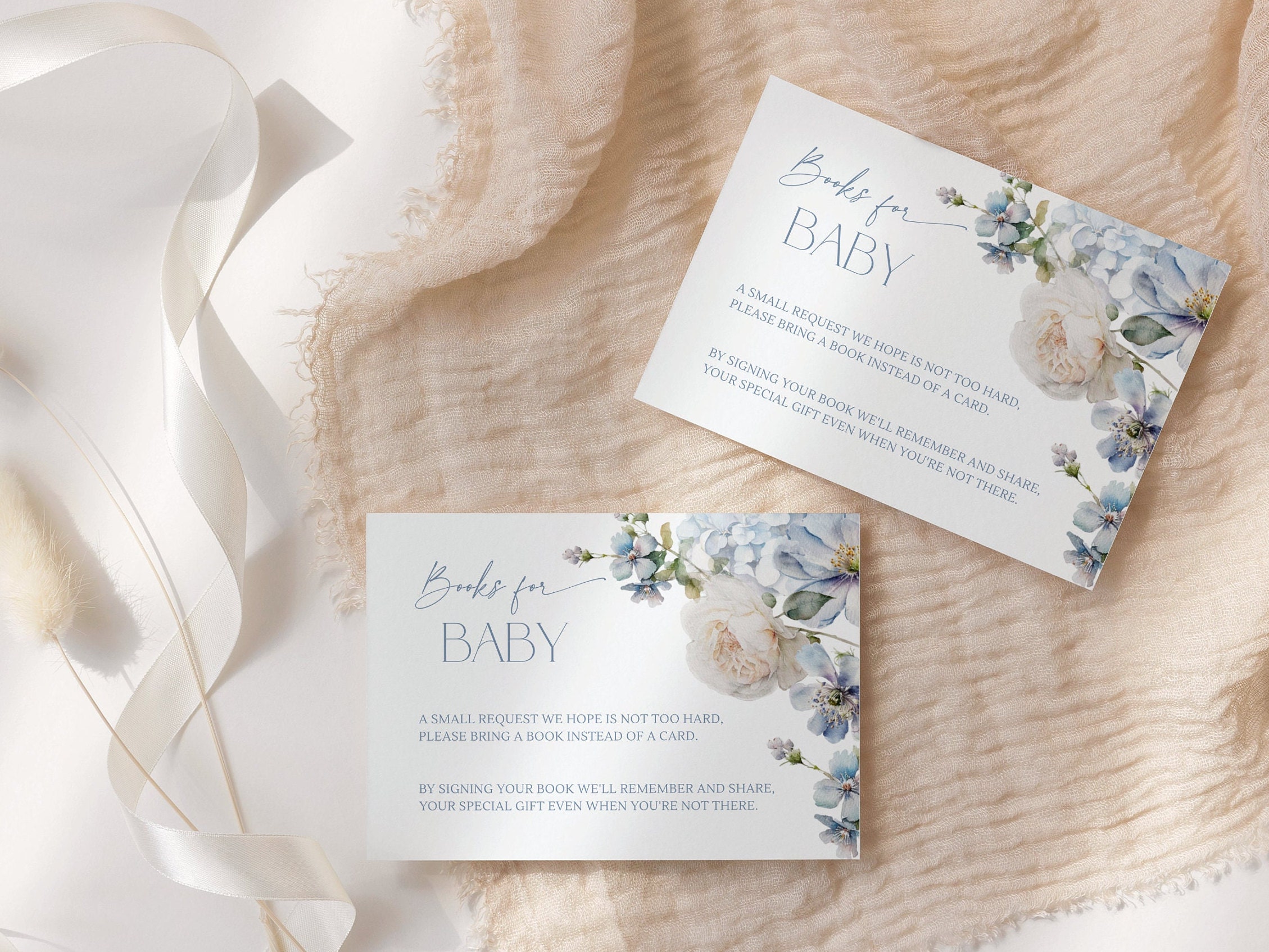 Dusty Blue Floral Books for Baby Card Baby Shower Books for Baby Insert ...