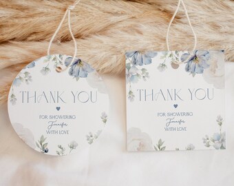 Dusty Blue Floral Party Favor Tag Template Baby Shower Party Favor Tag ...