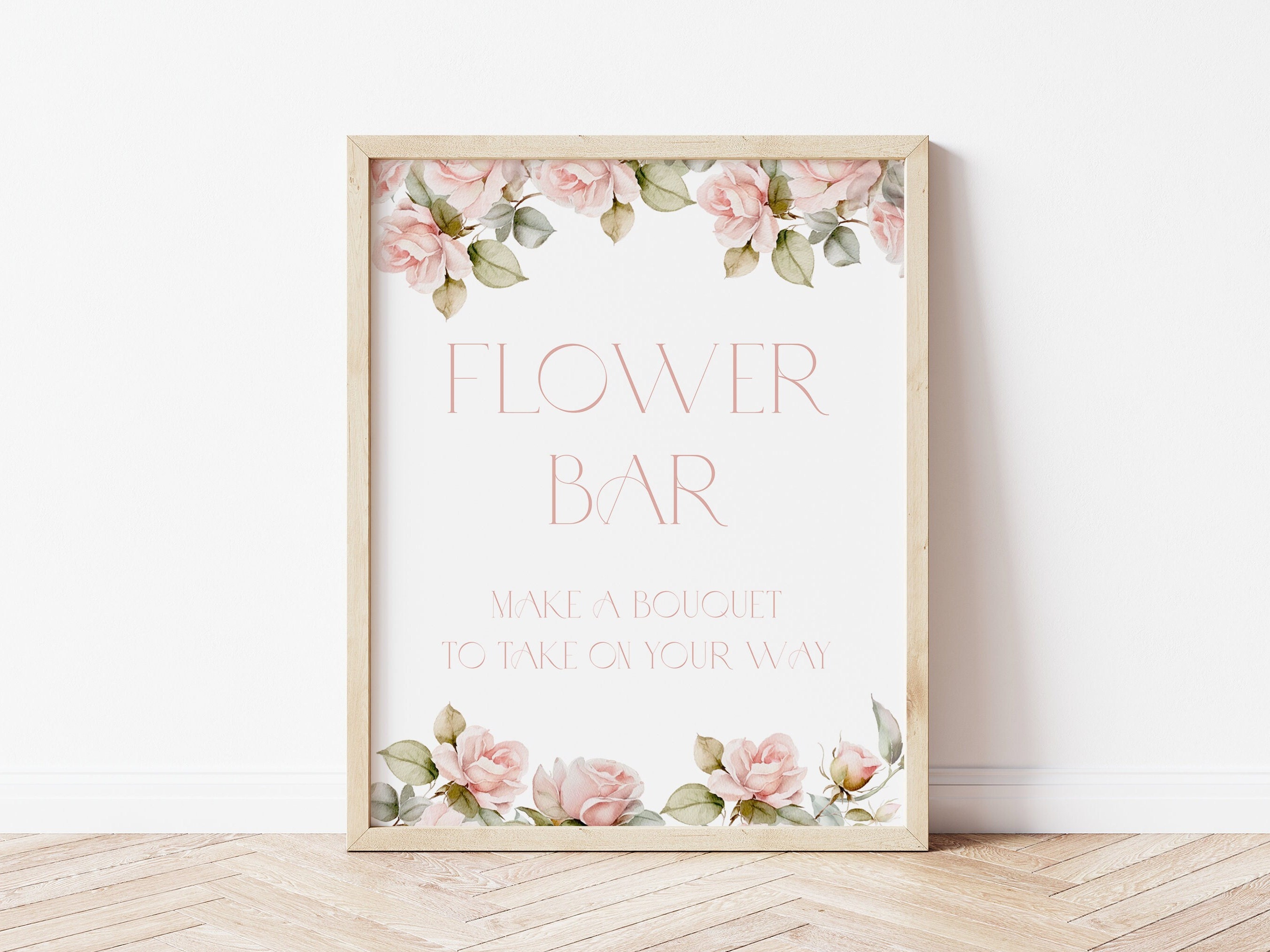 Dusty Pink Rose Flower Bar Sign Bridal Shower Flower Bar Sign Pink Rose ...