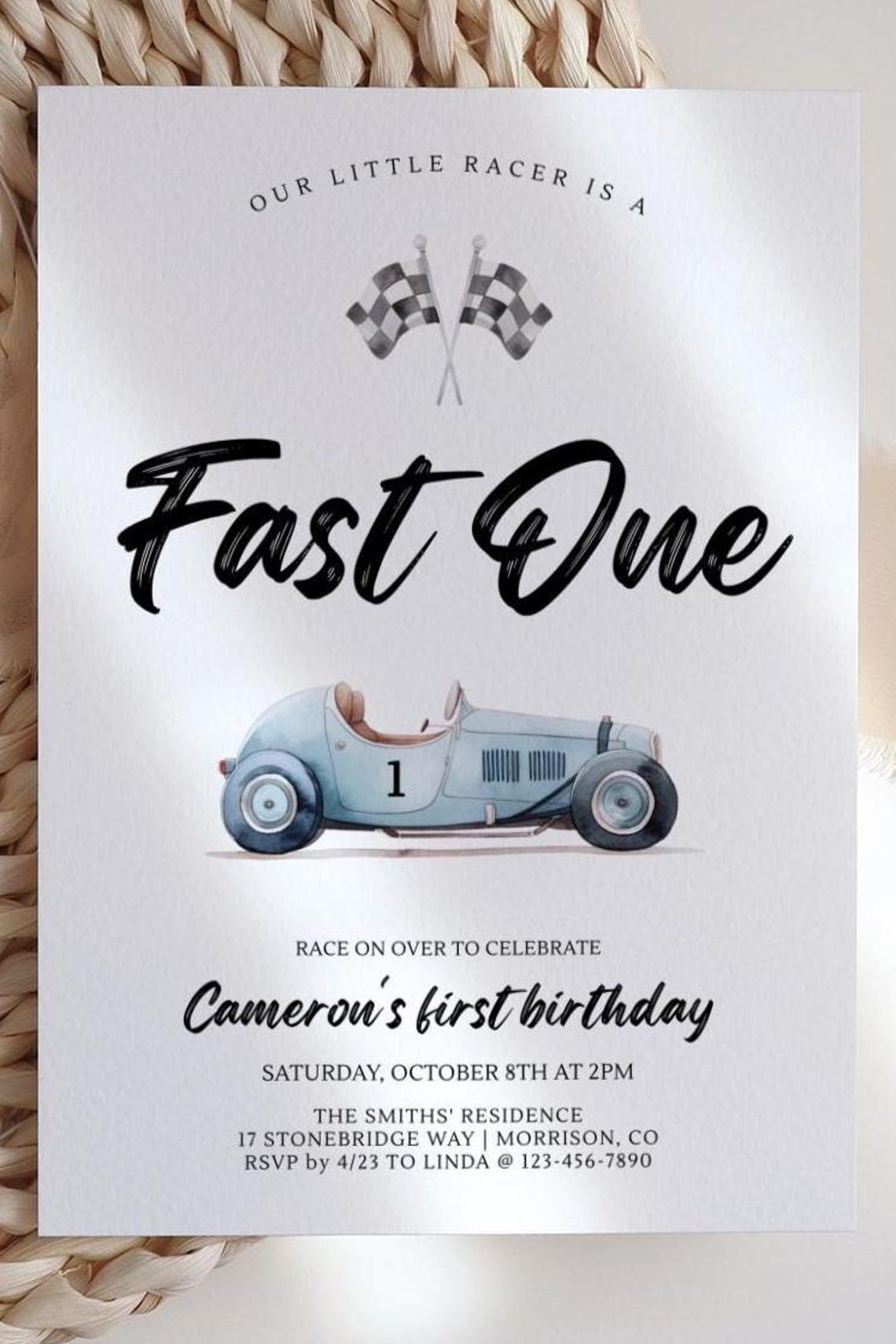 Fast One Birthday Invitation Fast One Invite Race Car Birthday ...