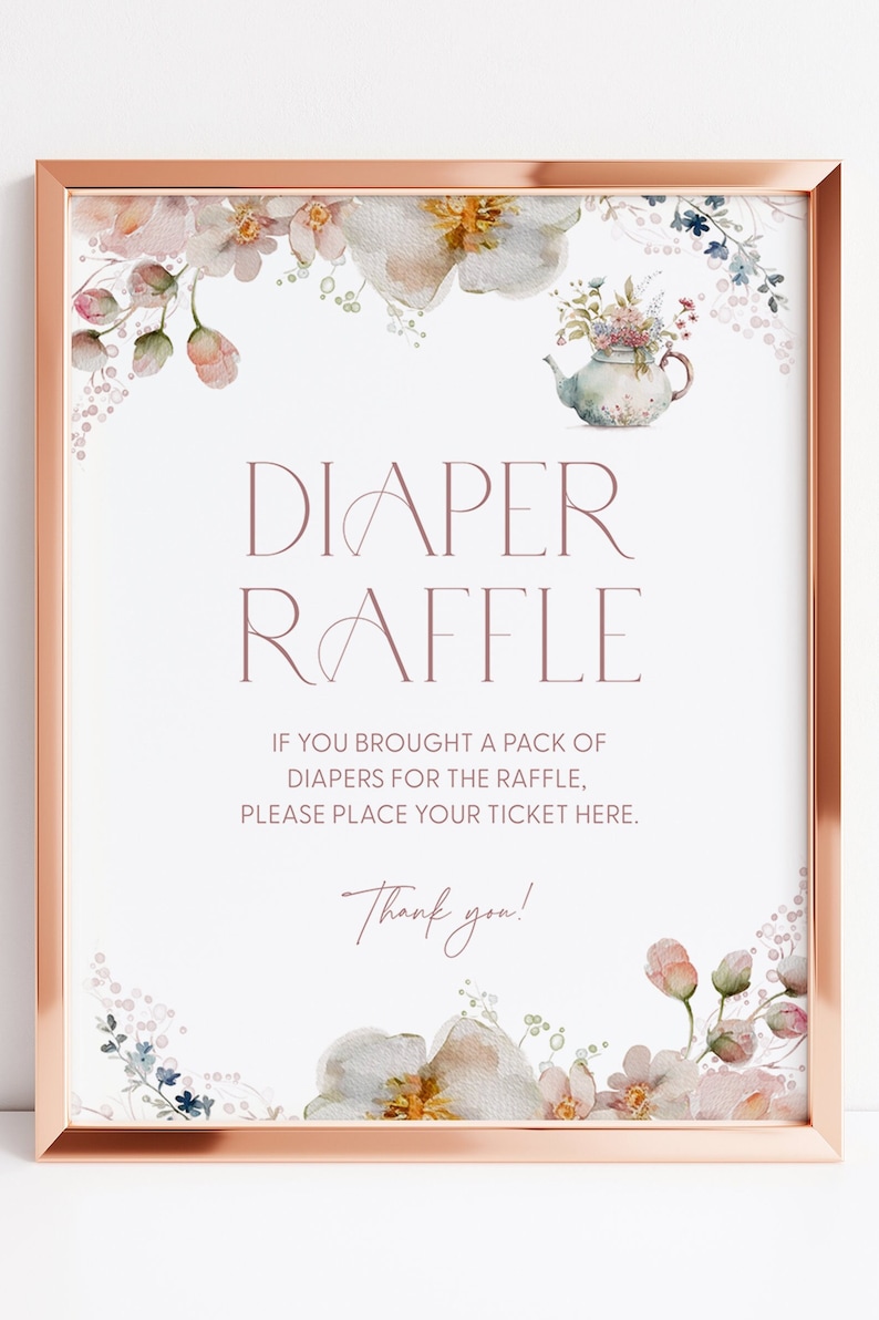 Floral Tea Party Diaper Raffle Baby Shower Tea Party Diaper Raffle Sign ...