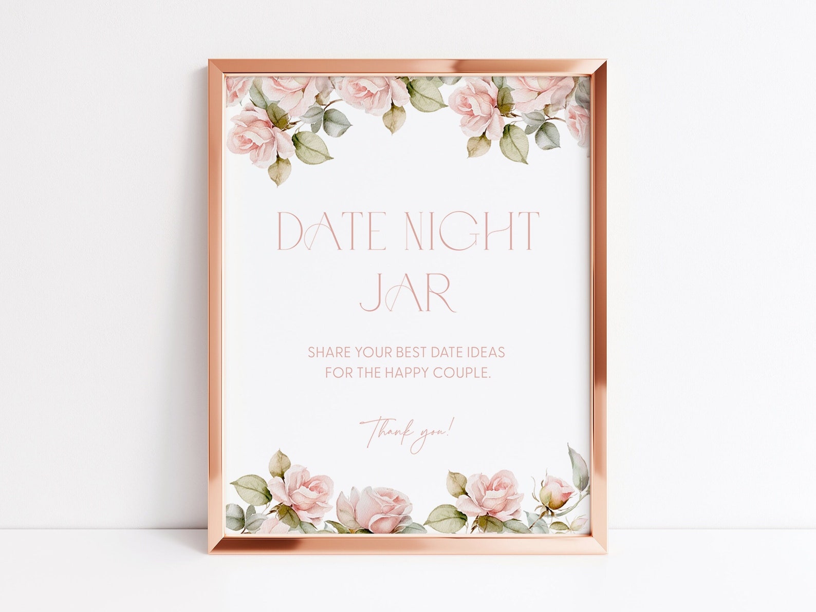 Dusty Pink Rose Date Night Jar Bridal Shower Sign Roses Date Night Sign ...