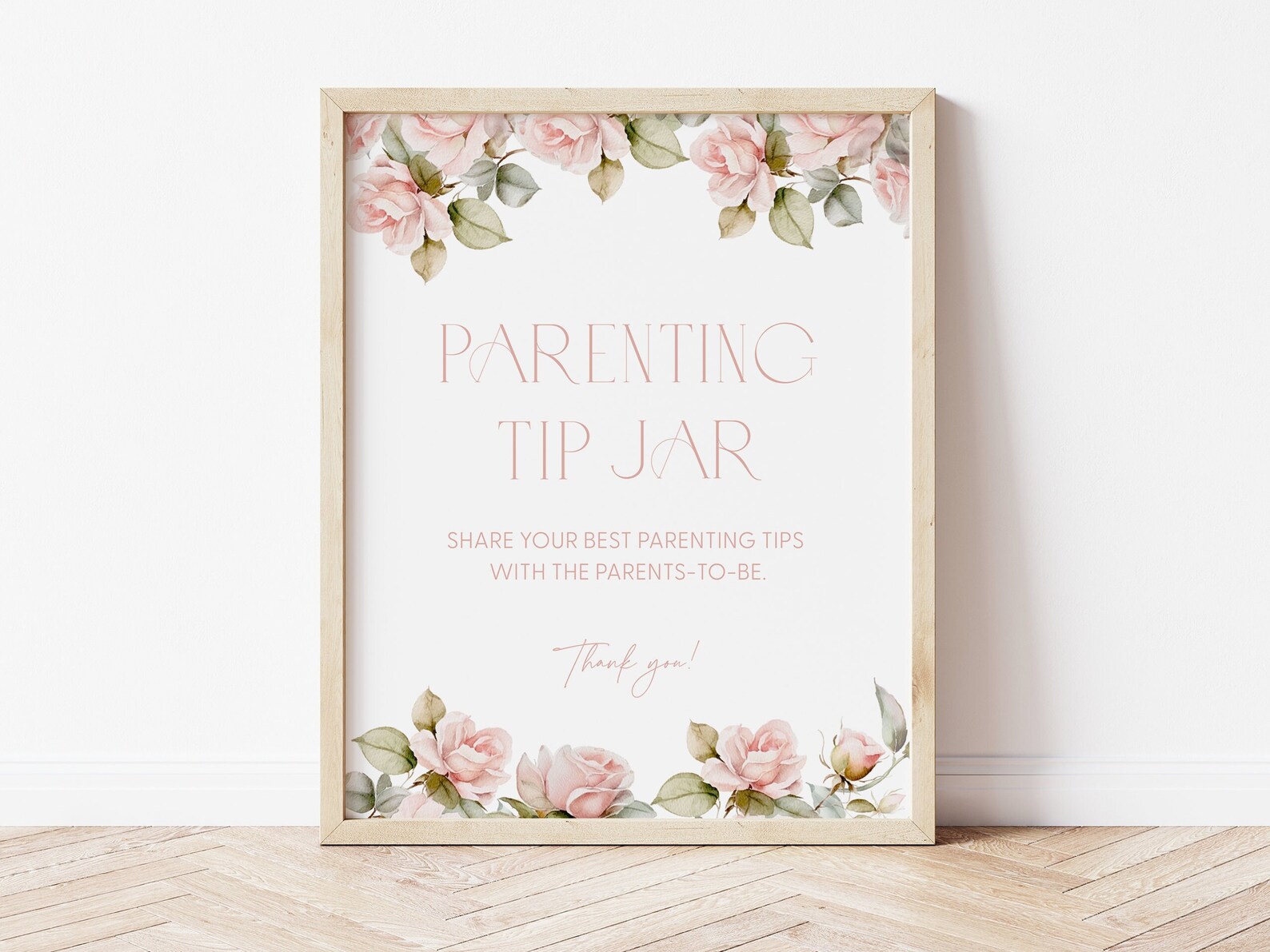 Dusty Pink Rose Parenting Tip Jar Baby Shower Sign Pink Roses Parenting ...