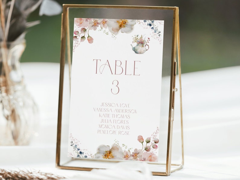 Floral Tea Party Table Number Signs Tea Party Table Numbers Sign ...