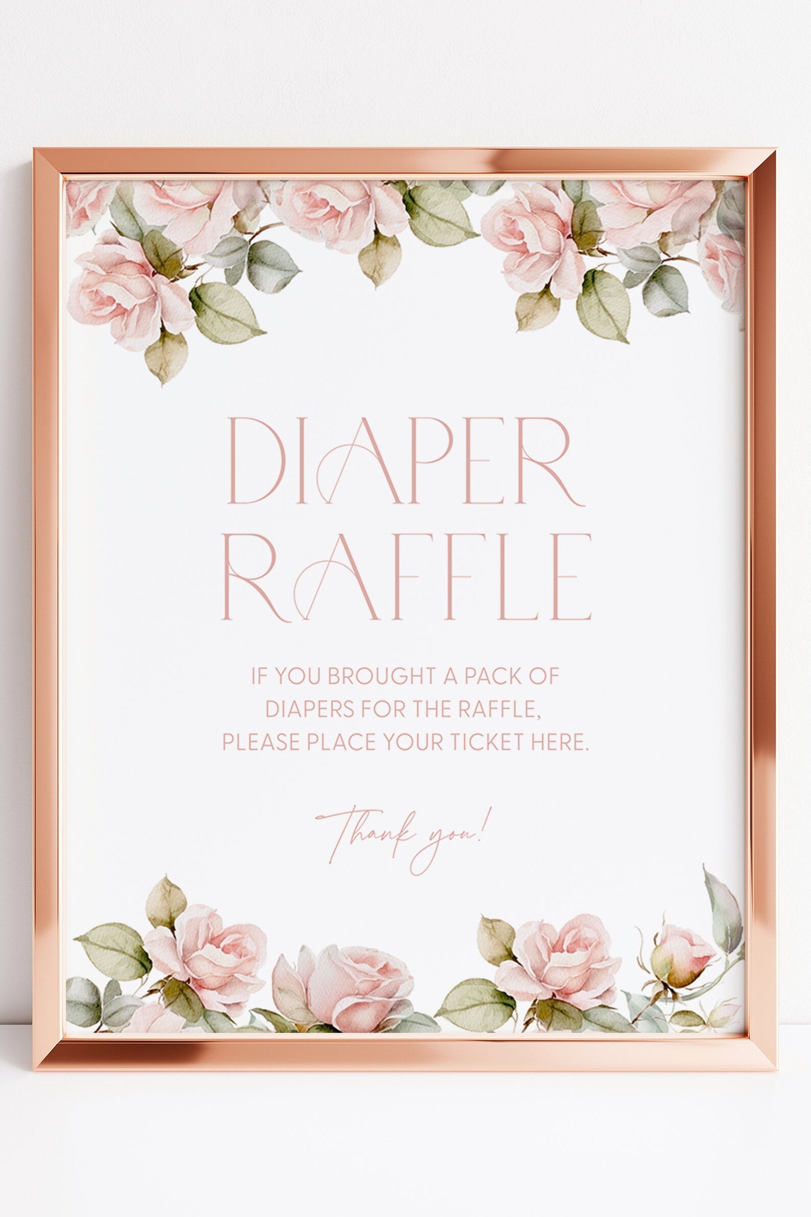 Dusty Pink Rose Diaper Raffle Baby Shower Sign Rose Diaper Raffle Sign ...
