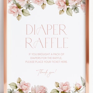 Dusty Pink Rose Diaper Raffle Baby Shower Sign Rose Diaper Raffle Sign ...