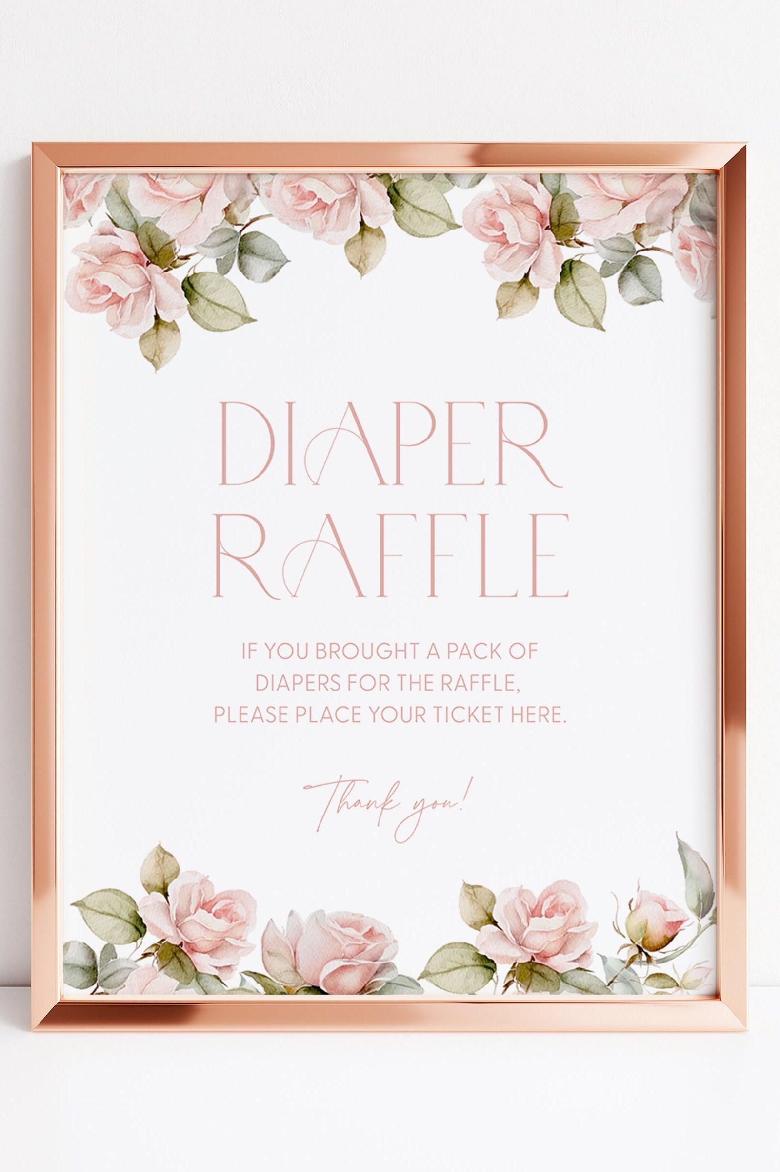 Dusty Pink Rose Diaper Raffle Baby Shower Sign Rose Diaper Raffle Sign ...