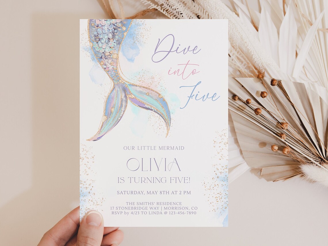 Dive Into Five Birthday Invitation Mermaid Birthday Invitation Dive ...