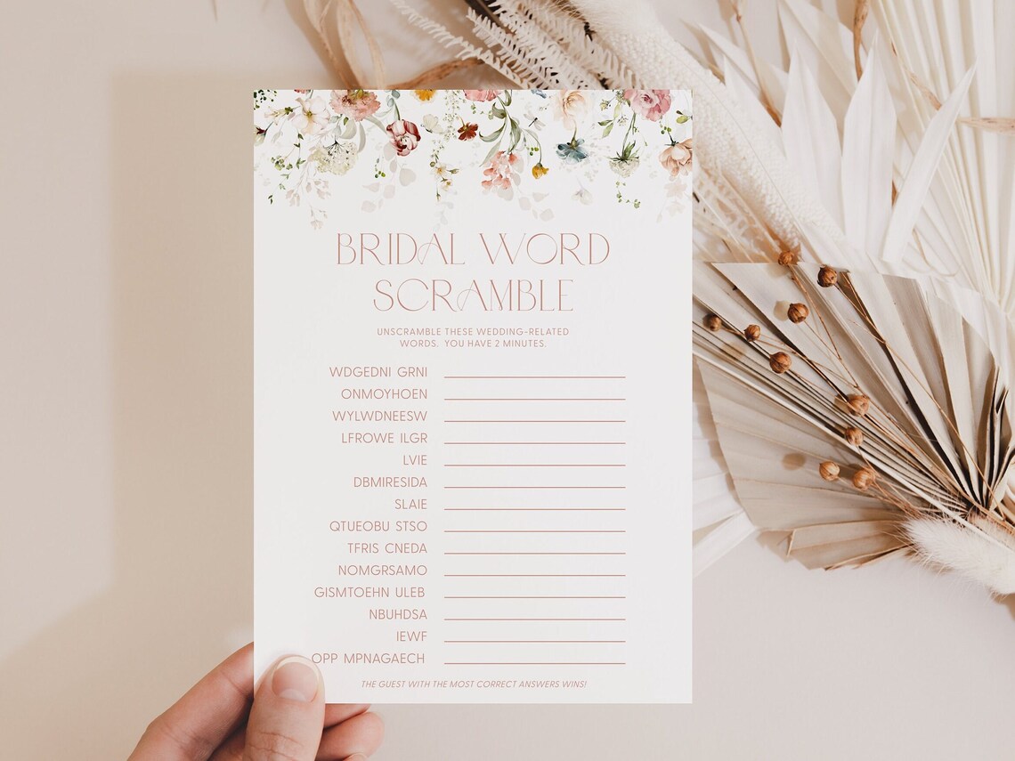 Chic Floral Bridal Word Scramble Bridal Shower Game Template Bridal ...