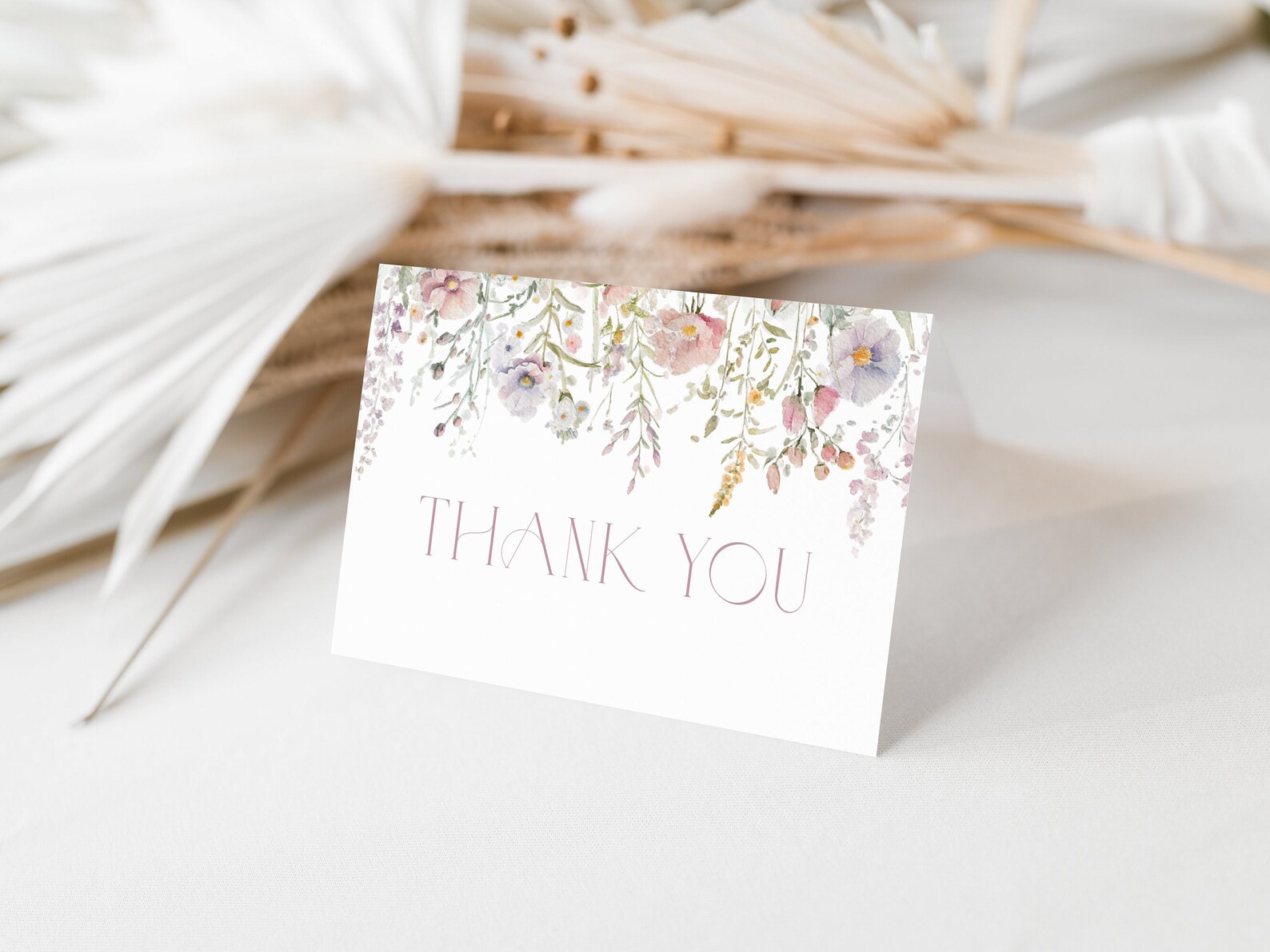 Boho Wildflower Thank You Card Template Wedding Thank You Card ...