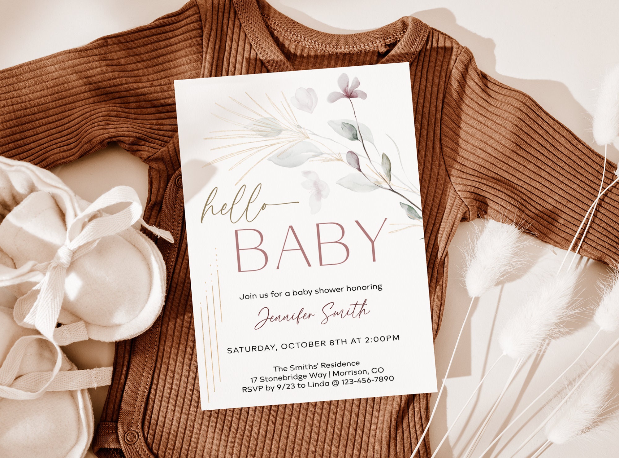 Editable Hello Baby - Baby Shower Invitation | Floral Design 1 | Gender ...