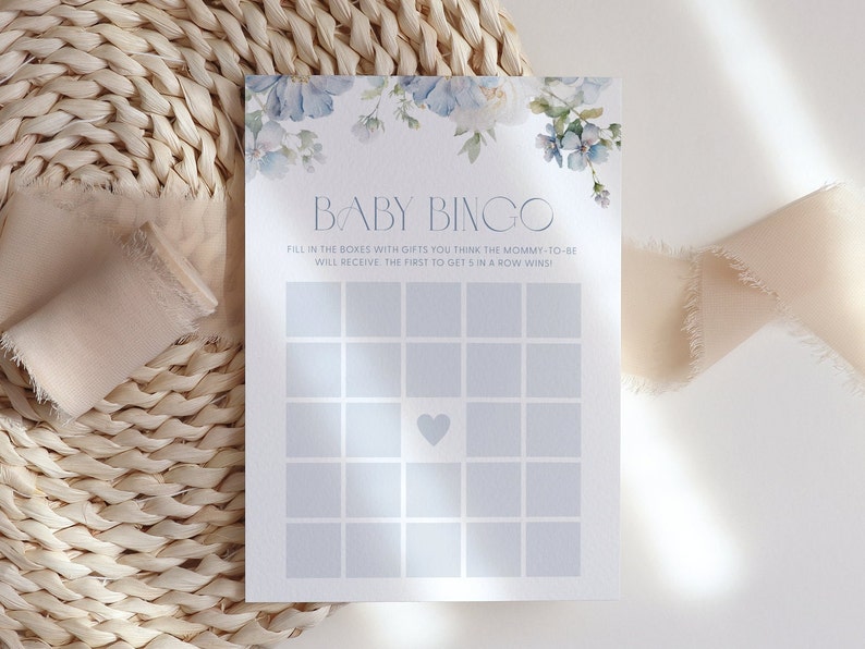 Dusty Blue Floral Baby Bingo Baby Shower Game Blue Baby Bingo - Etsy