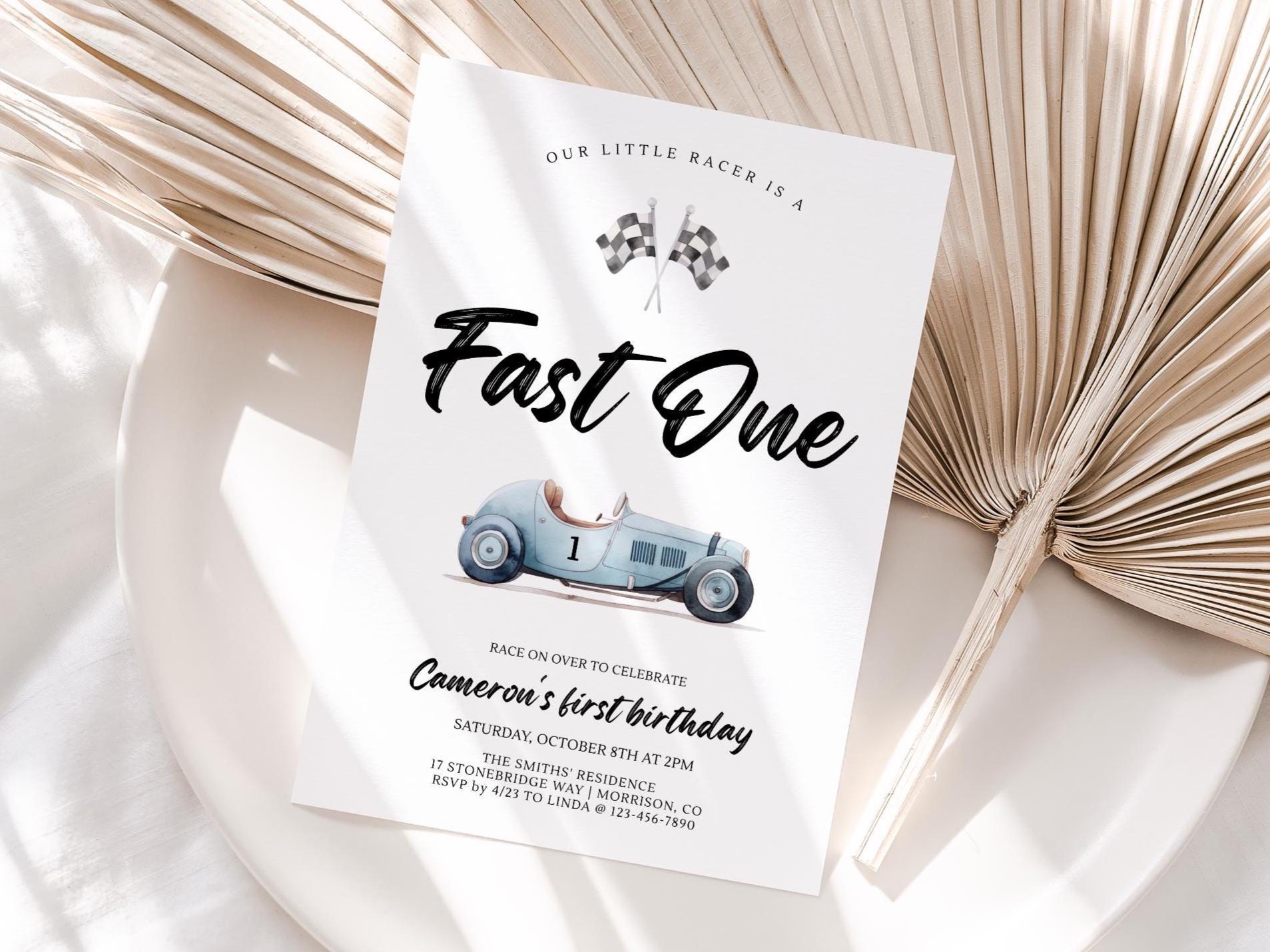 Fast One Birthday Invitation Fast One Invite Race Car Birthday ...