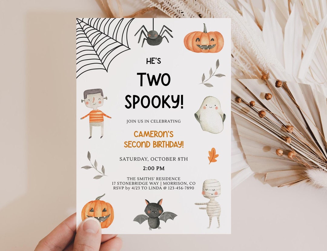 Two Spooky Halloween Birthday Invite Two Spooky Birthday Invitation ...