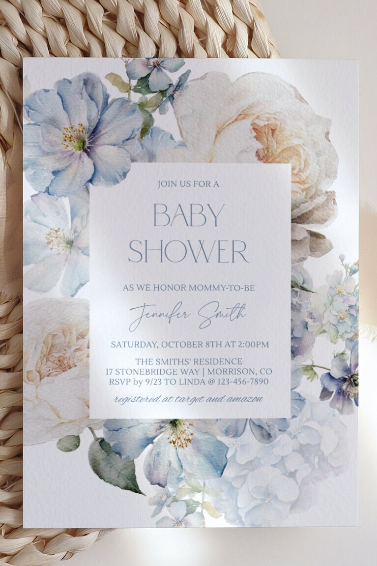 Dusty Blue Baby Shower Invitation Template Boy Baby Shower Invitation ...